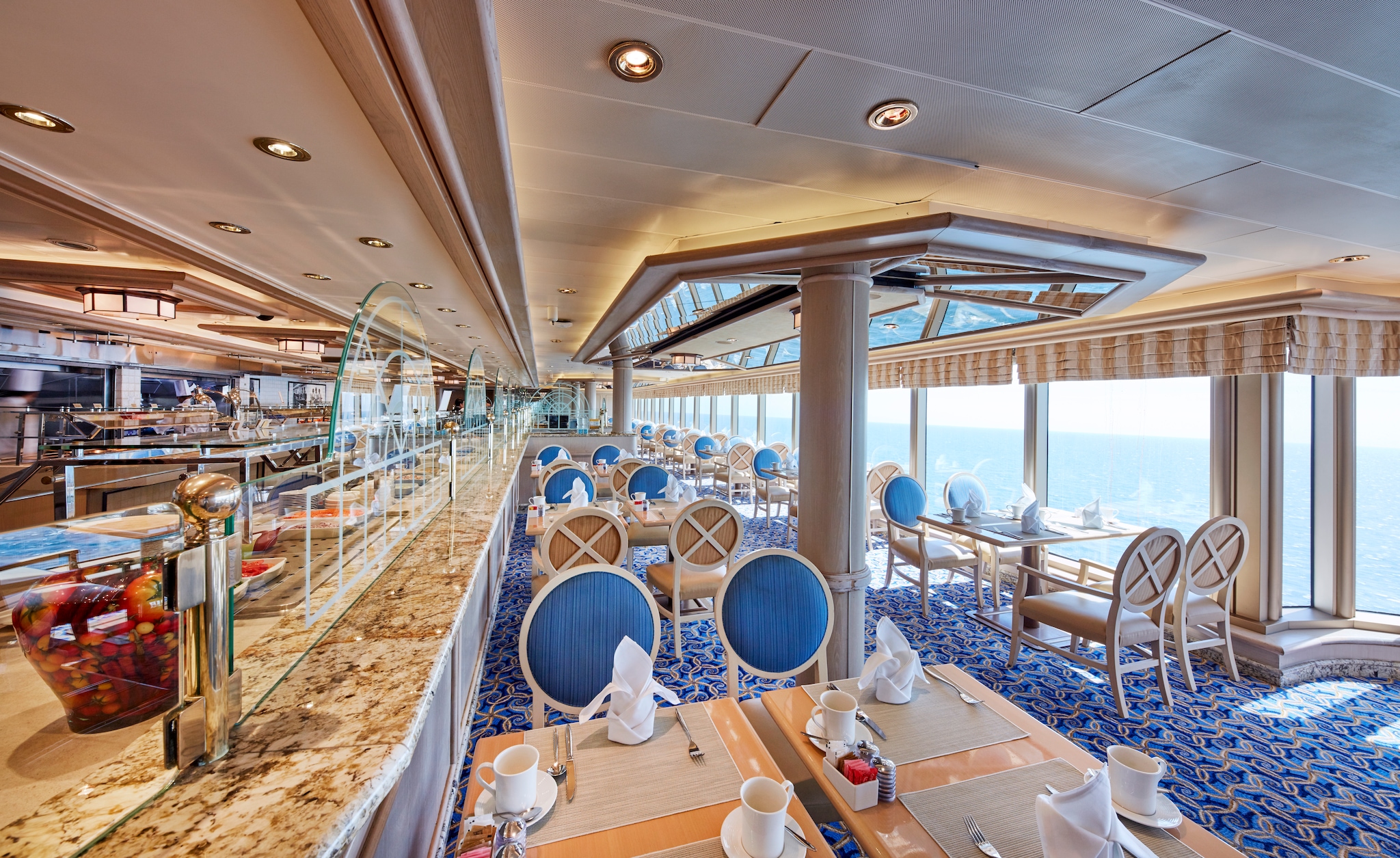 The Lido and Kings Court buffets on board Cunard cruise line.